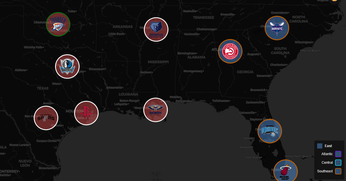 NBA Teams Map 2025